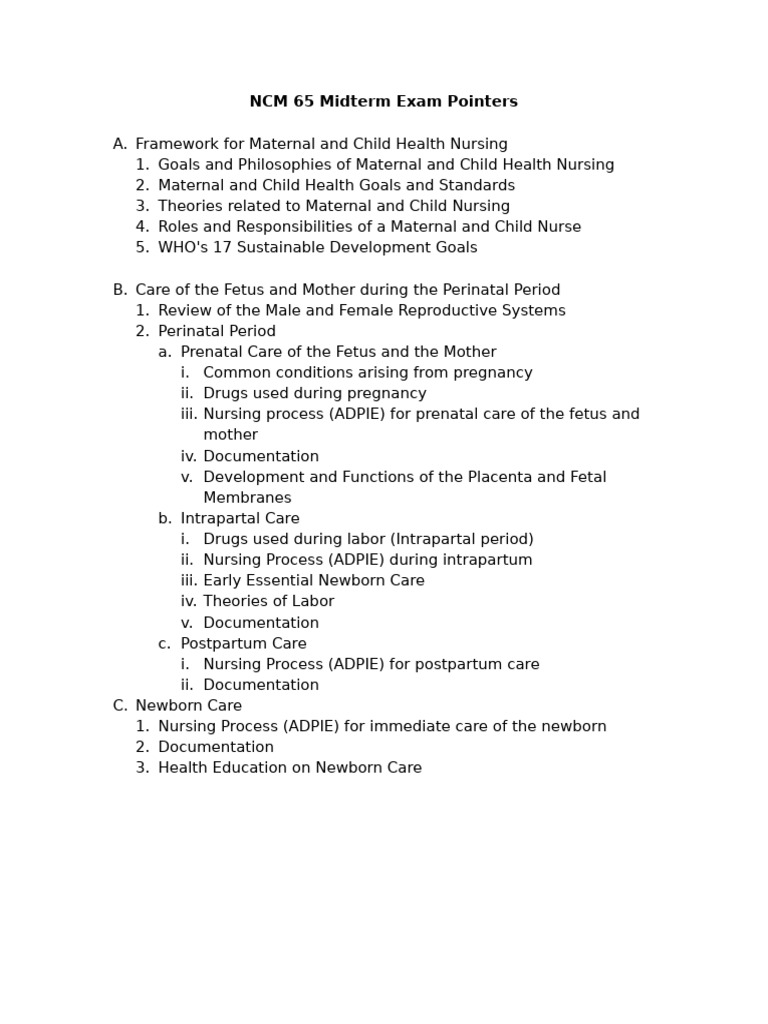 NCM 65 Midterm Exam Pointers | PDF