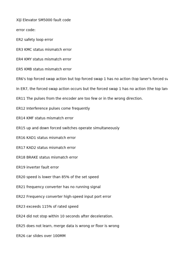 XJ Elevator SM5000 Fault Code | PDF | Elevator | Switch