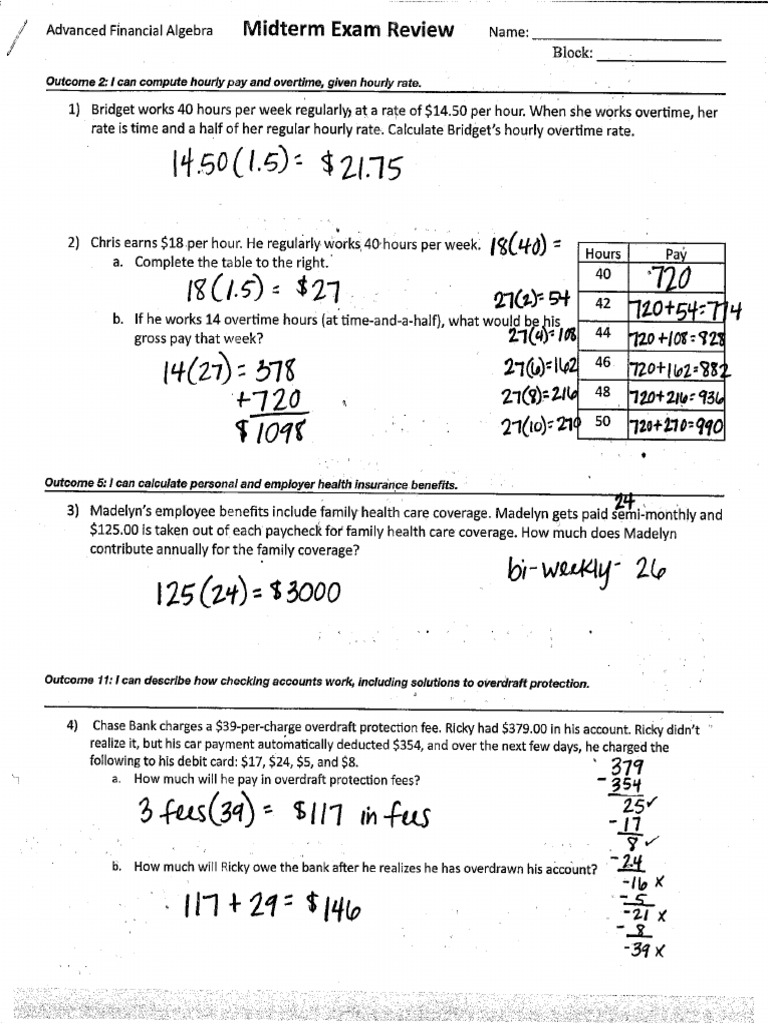 Financial Algebra Midterm Exam Review | PDF | Overdraft | Financial ...