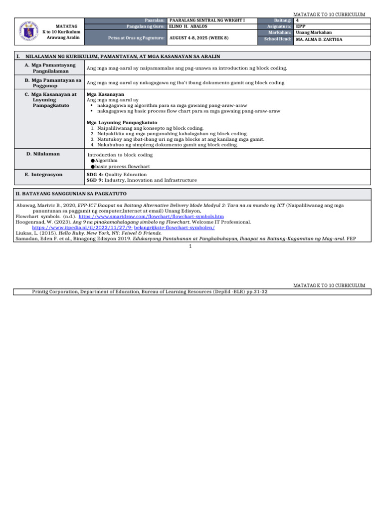 DLL Matatag - Epp 4 q1 w4 | PDF