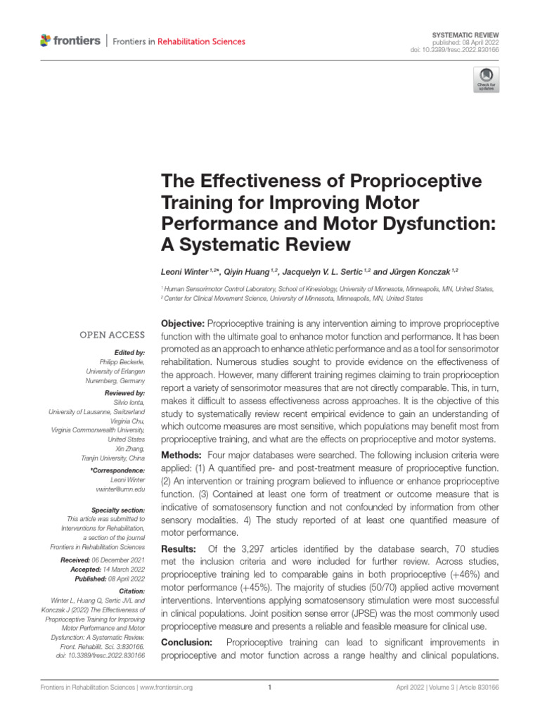 The Effectiveness of Proprioceptive Training For Improving Motor ...