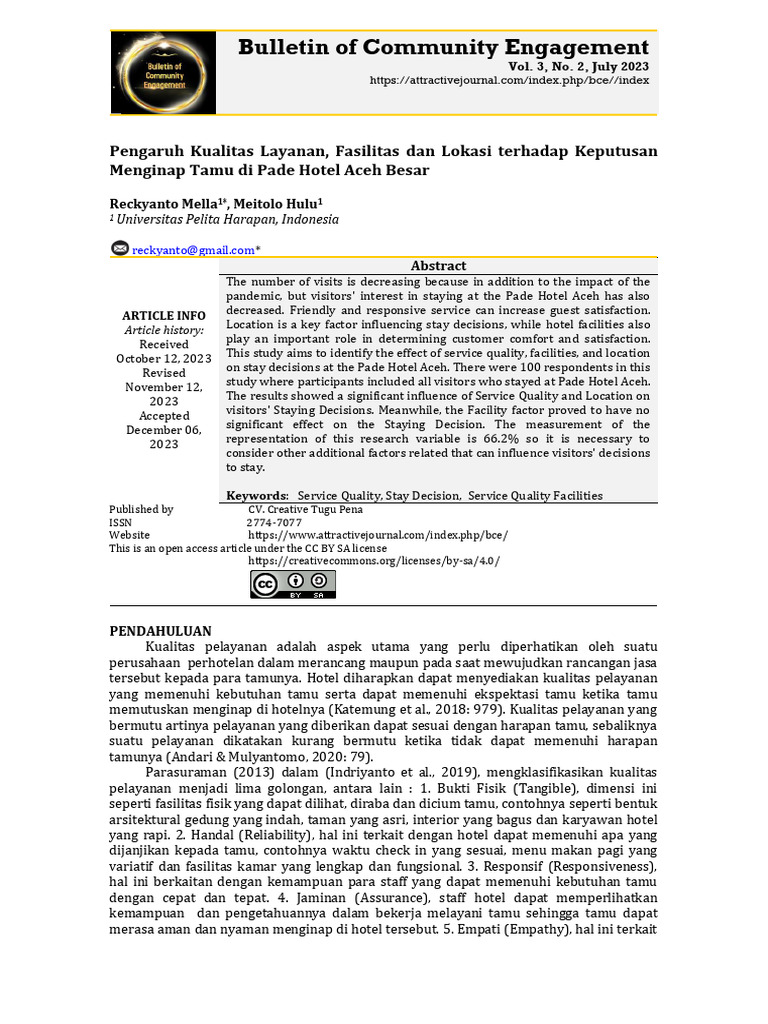 Pengaruh Kualitas Layanan, Fasilitas Dan Lokasi Terhadap Keputusan Menginap Tamu Di Pade Hotel ...