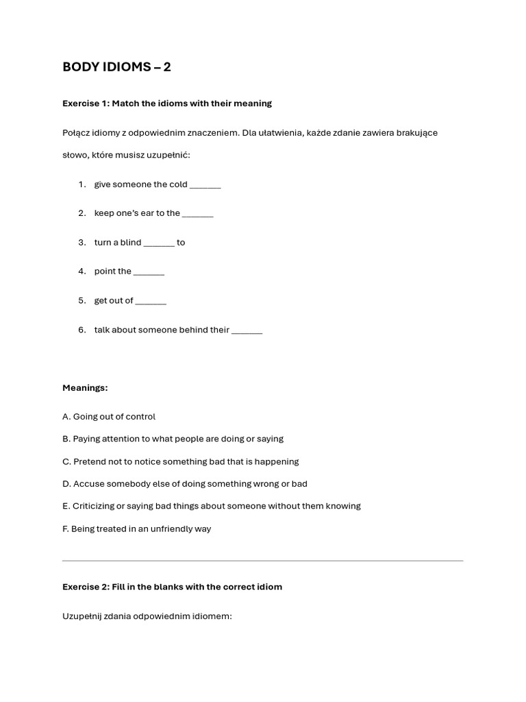 Body Idioms 2 - 5 Stron | PDF