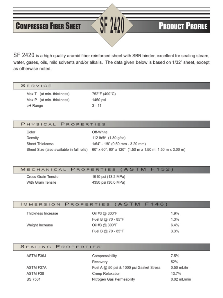 Flexitallic SF 2420 Datasheet | PDF | Physical Sciences | Applied And Interdisciplinary Physics