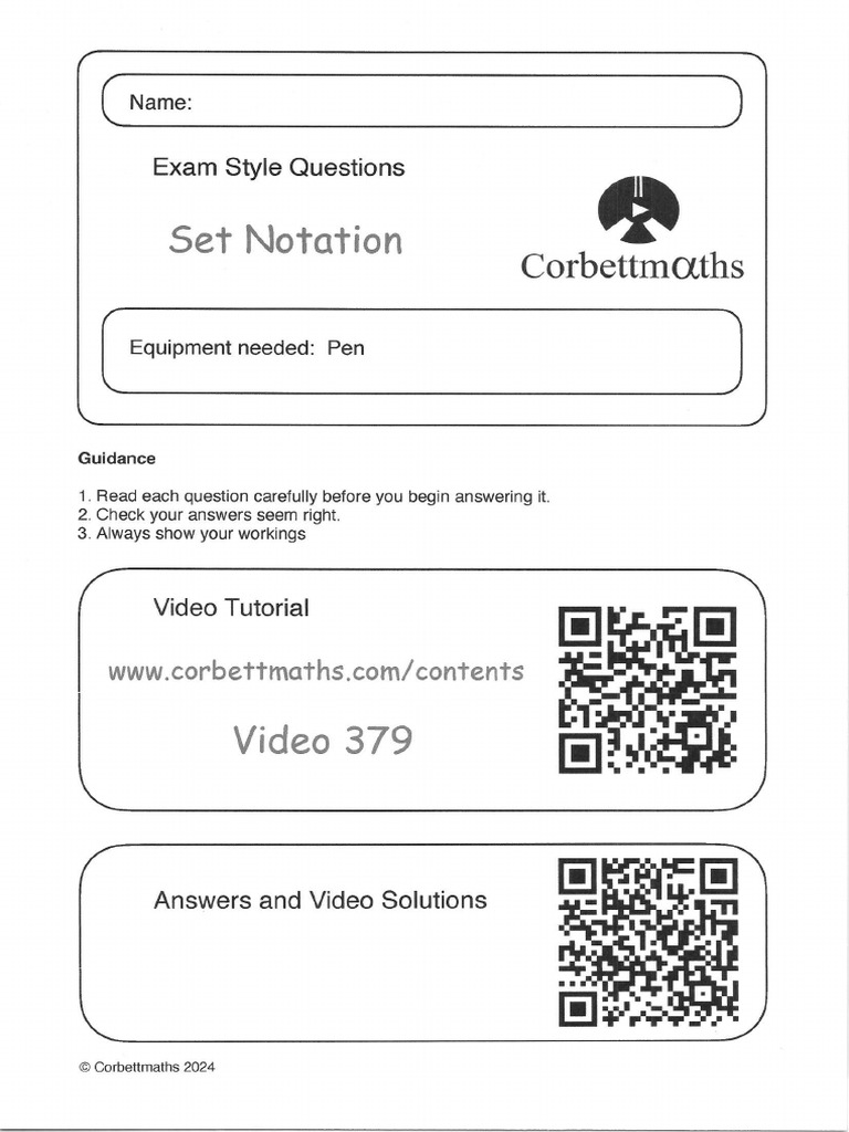 Set Notation Answers | PDF