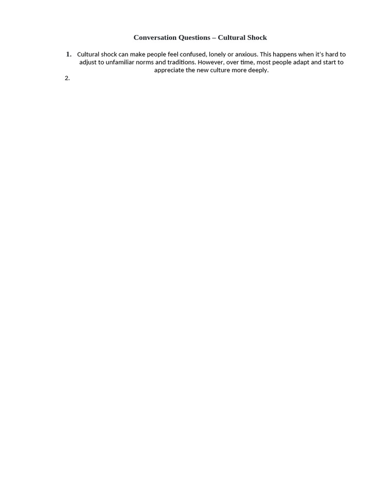 Conversation Questions on Cultural Shock | PDF