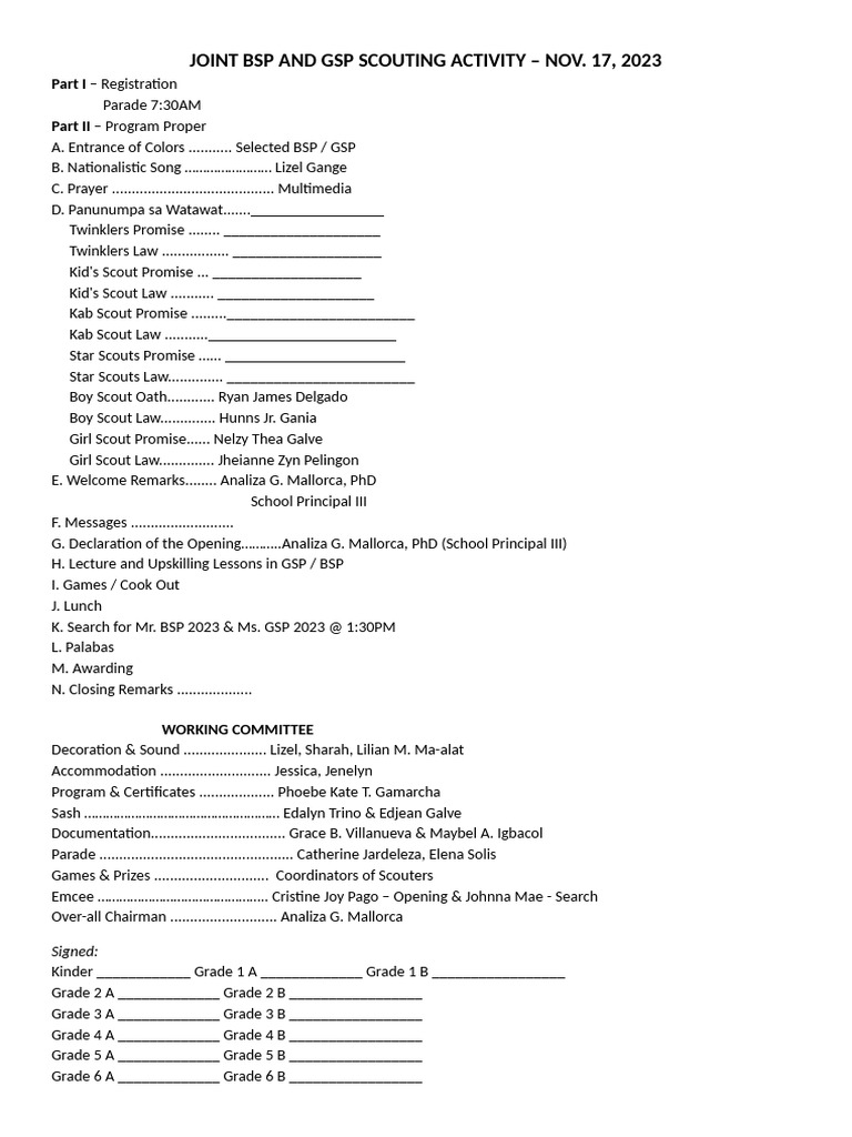 Joint BSP and GSP Scouting Activity and Law & Promises | PDF