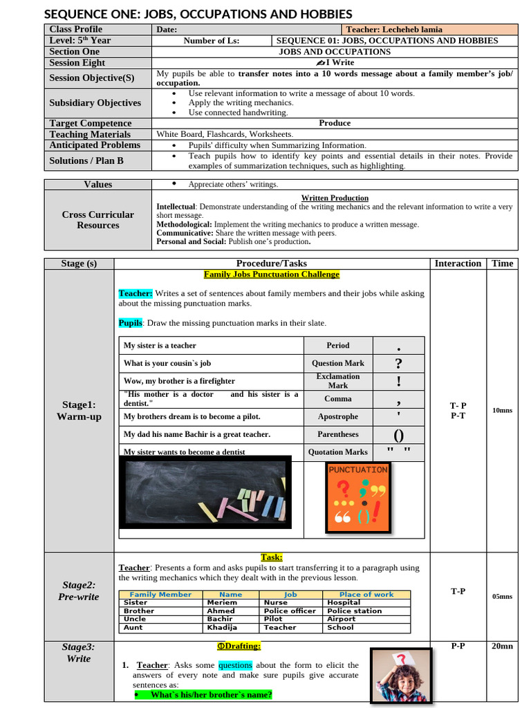 Jobs and Hobbies Writing Lesson Plan | PDF | Punctuation | Human ...