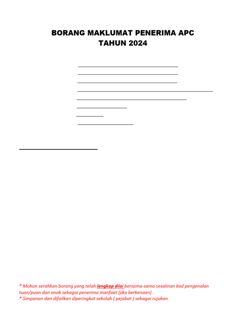 Borang Maklumat Penerima APC 2024 | PDF