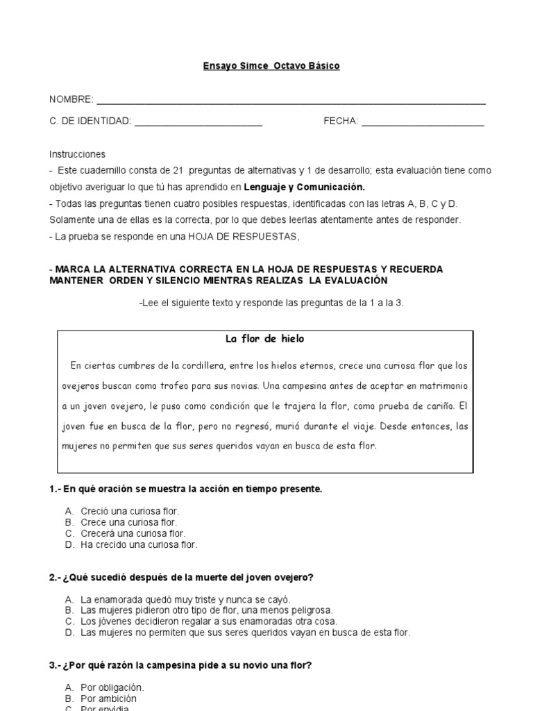Ensayo SIMCE Lenguaje 8° Básico | PDF | Flores | Submarinos