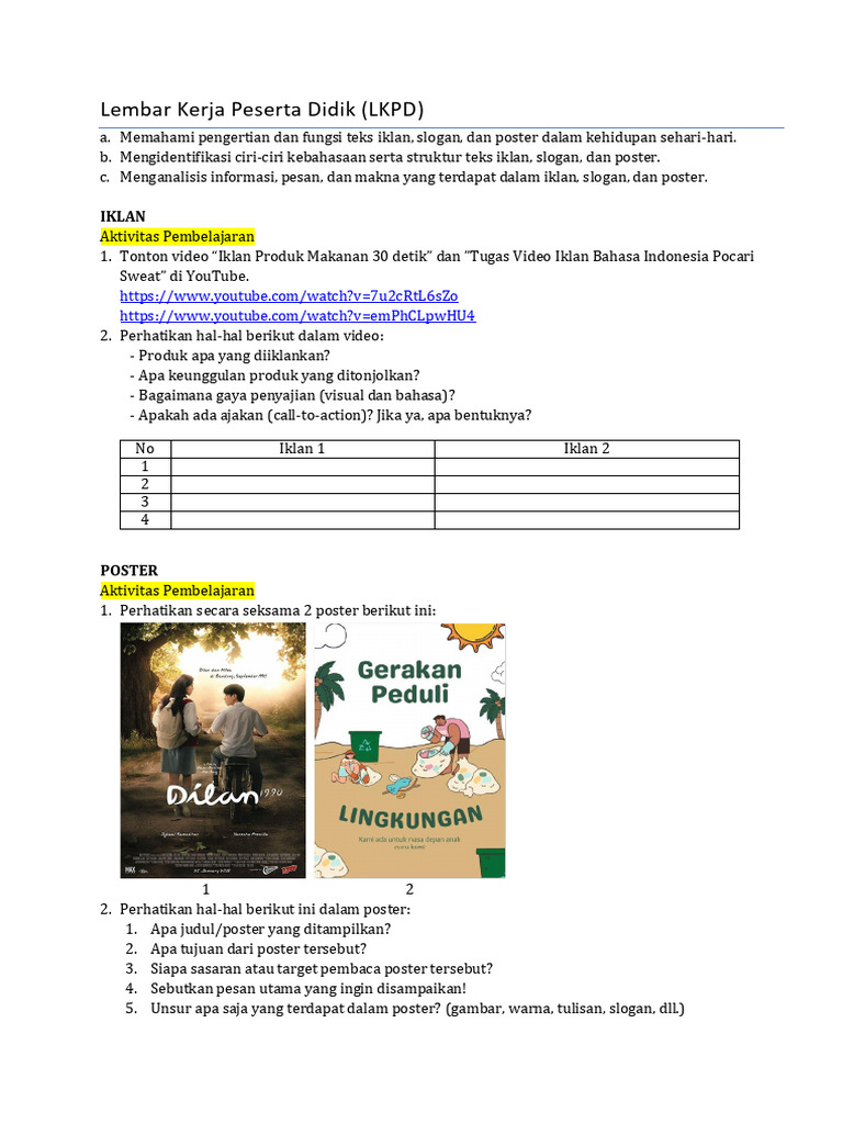LKPD Teks Iklan, Poster Dan Slogan | PDF