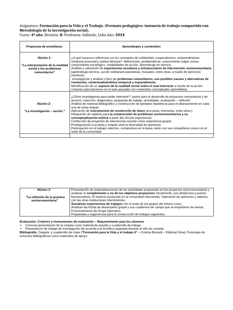 Programa FVT 4to | PDF | Evaluación | Sevicio de aprendizaje