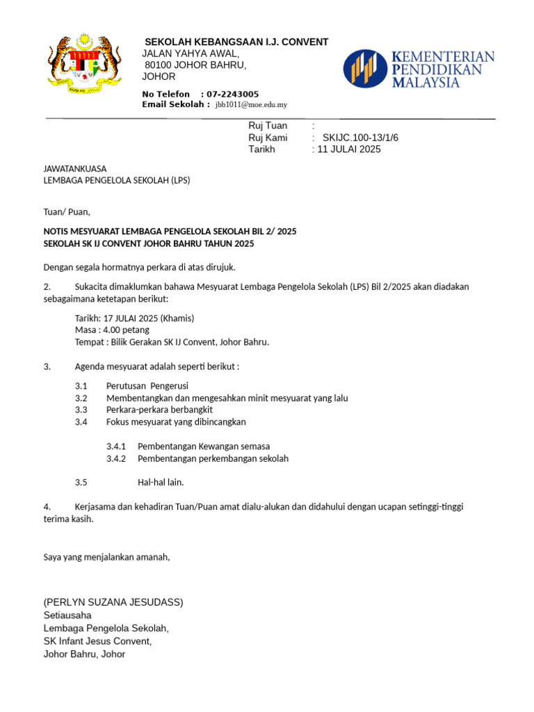 Surat Calling Letter Meeting LPS | PDF