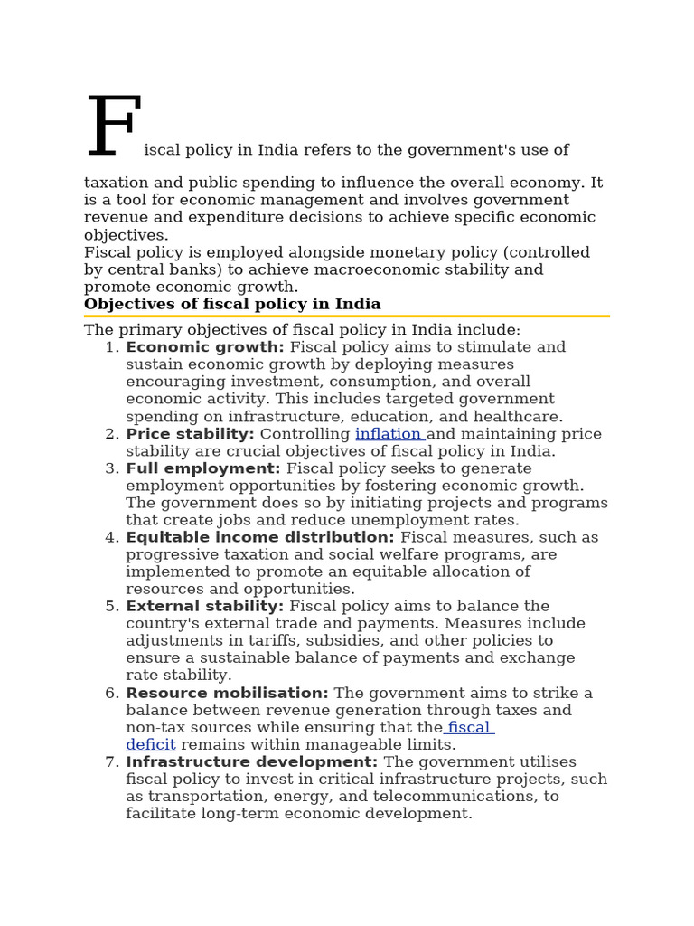 India's Fiscal Policy Overview and Objectives | PDF | Fiscal Policy ...