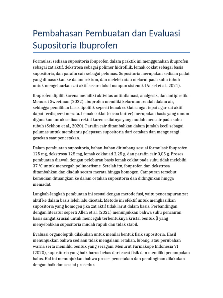 Formulasi dan Evaluasi Supositoria Ibuprofen | PDF