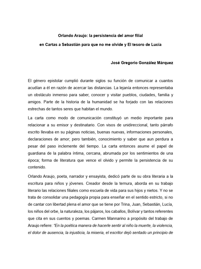 Orlando Araujo La Persistencia Del Amor Filial | PDF | Amor | Poesía