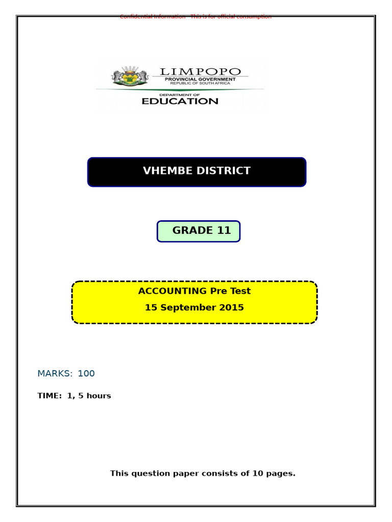 Grade 11 Accounting Pre-Test 2015 | PDF | Credit | Finance & Money ...