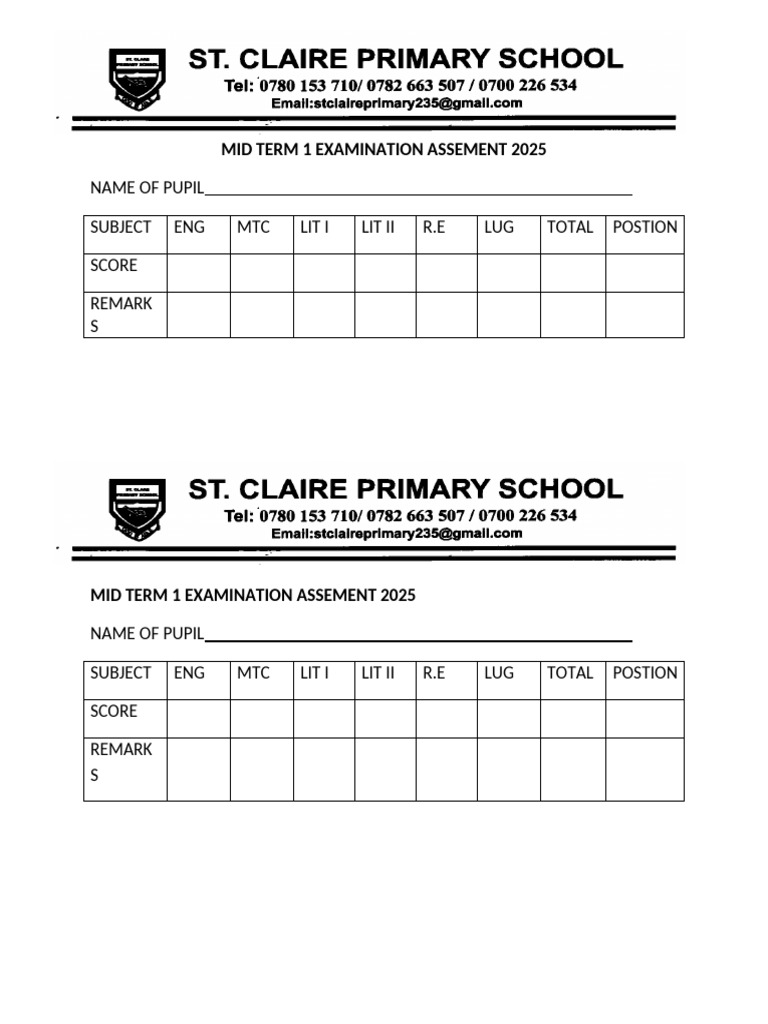 Mid Term 1 Examination Assement 2025 | PDF