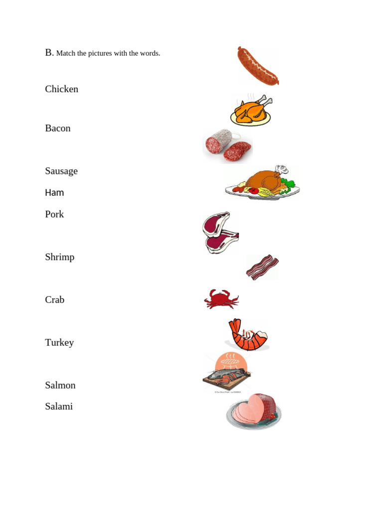 Food Vocabulary Matching Exercise | PDF