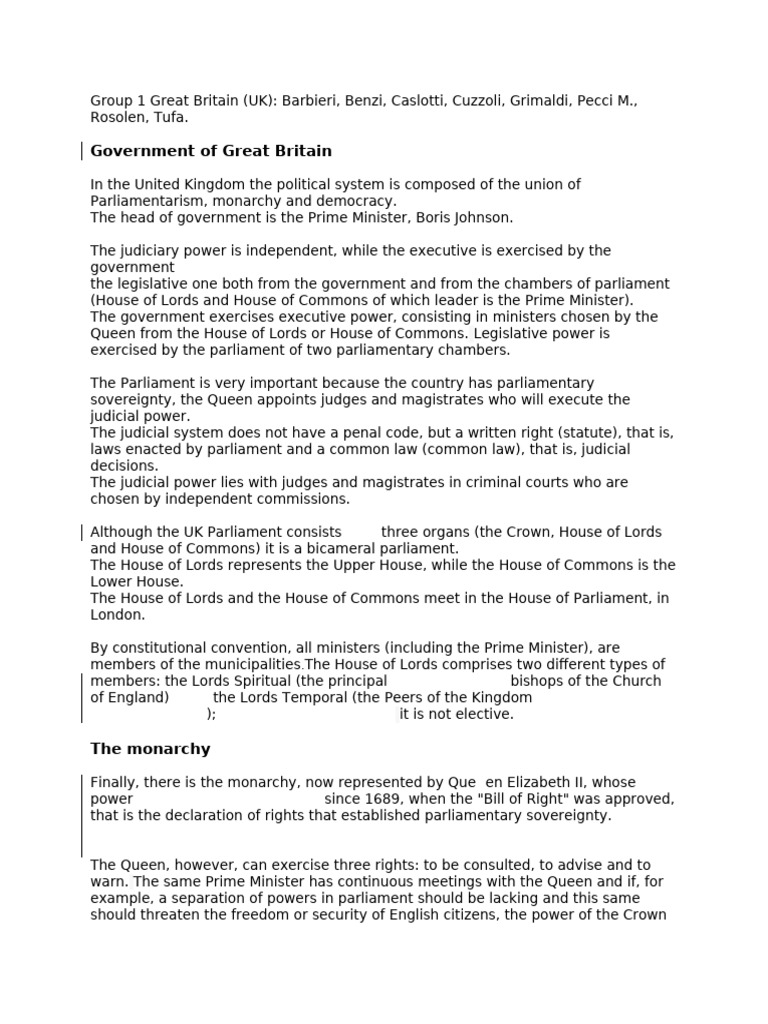 UK Government Structure Overview | PDF | House Of Lords | Parliament