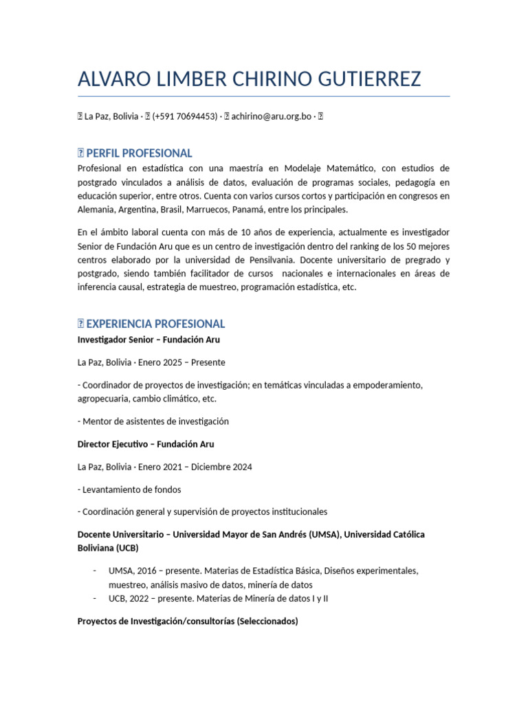 CV Achirino GDLab | PDF | Bolivia | Unicef