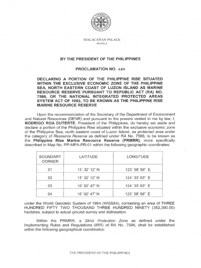 Proclamation No. 489 S. 2018 | PDF