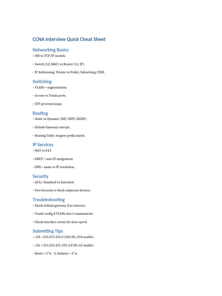 CCNA Cheat Sheet | PDF