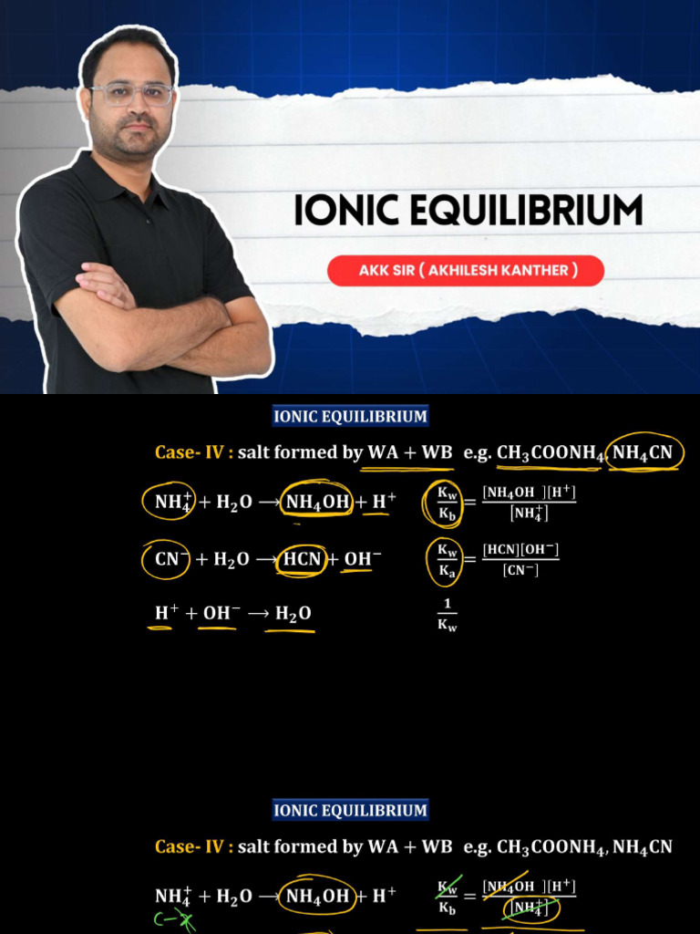 Ionic Equilibrium - L-06 (Class Notes) - Salt of Weak Acid and Weak ...