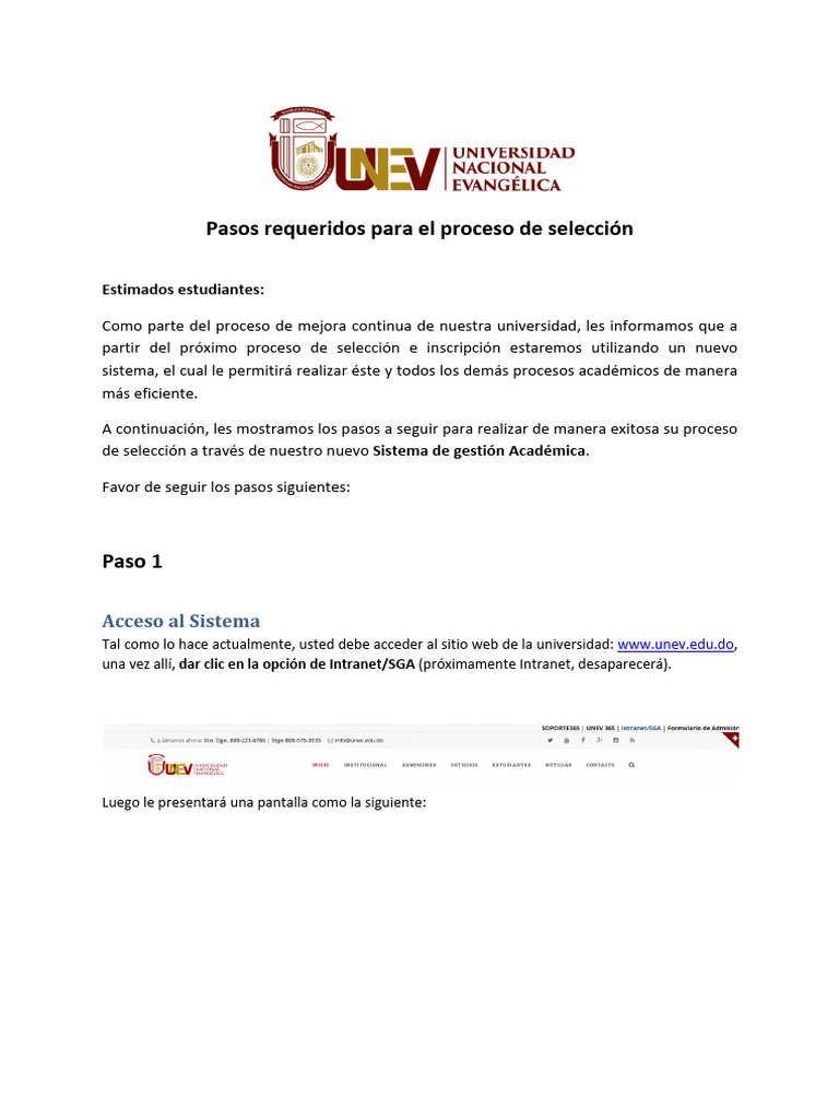UNEV Instructivo para Seleccion PROBUS ACADEMY | PDF