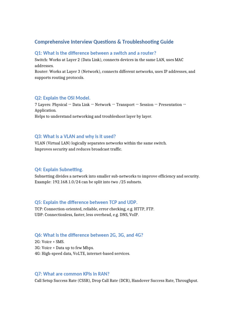 Networking Interview Questions Guide | PDF | Computer Network | Osi Model