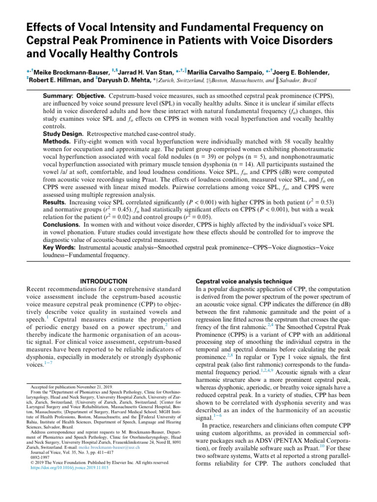 Vocal Intensity Effects on Cepstral Measures | PDF | Human Voice ...