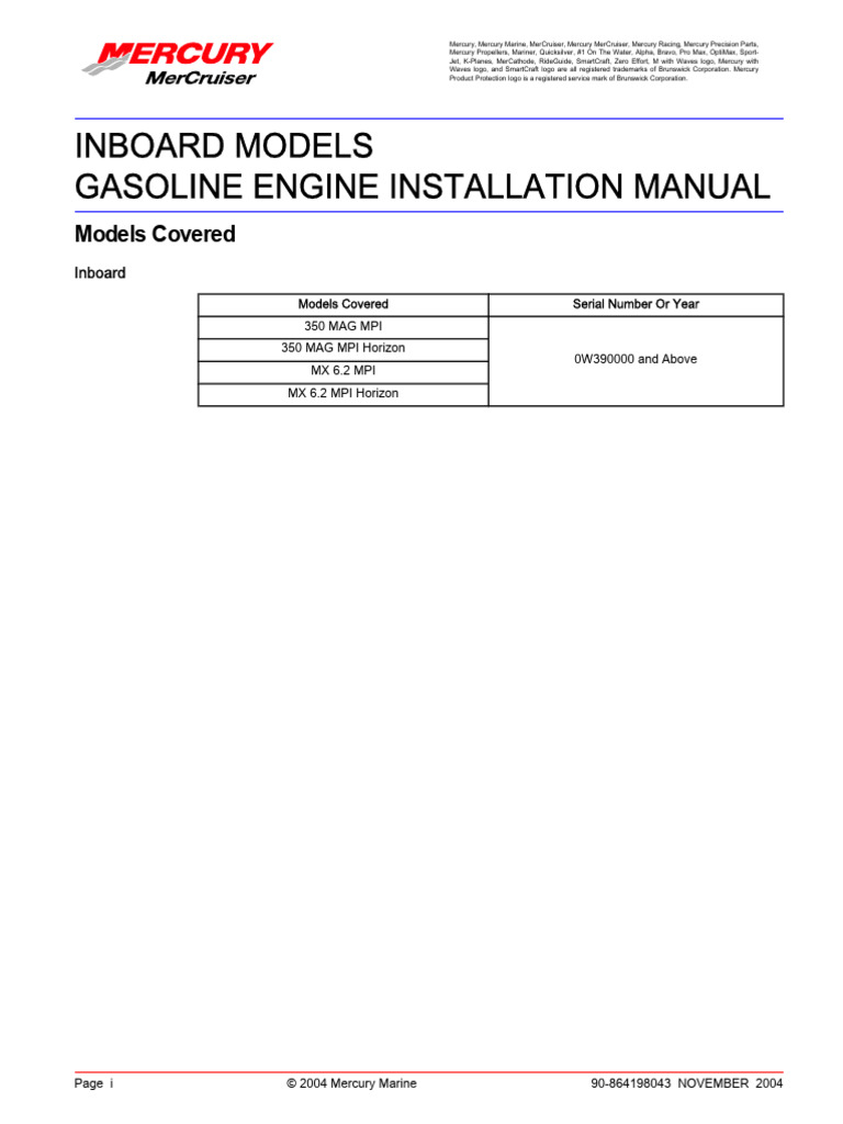 Mercury Inboard Engine Installation Guide | PDF | Manual Transmission ...