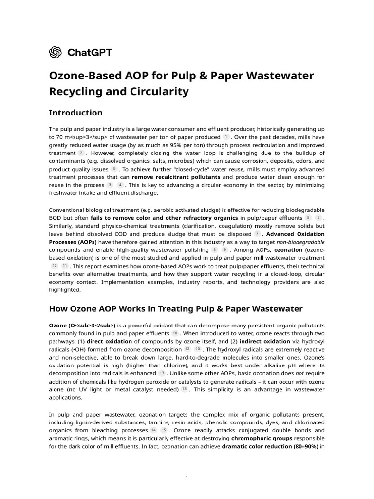 Ozone AOP for Pulp & Paper Wastewater | PDF | Reclaimed Water | Ozone