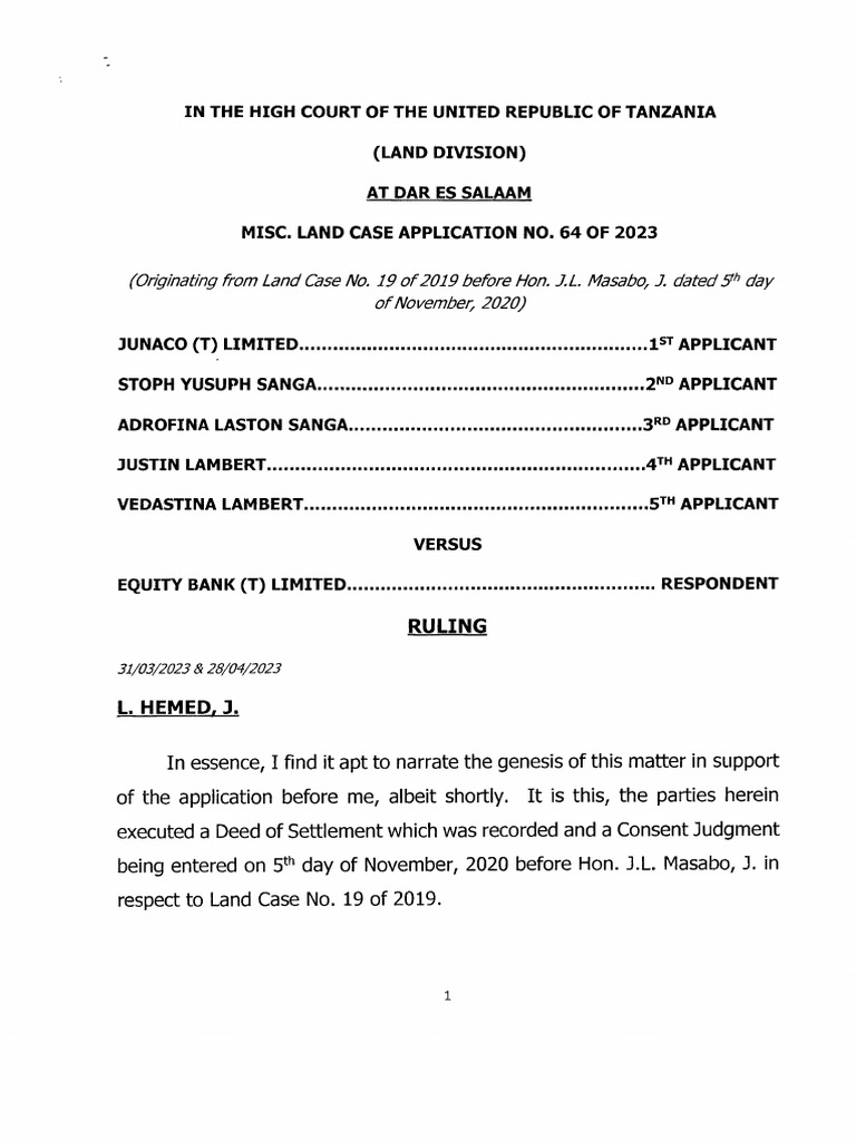 Junaco T Limited Others Vs Equity Bank T Limited (Misc Land Case ...