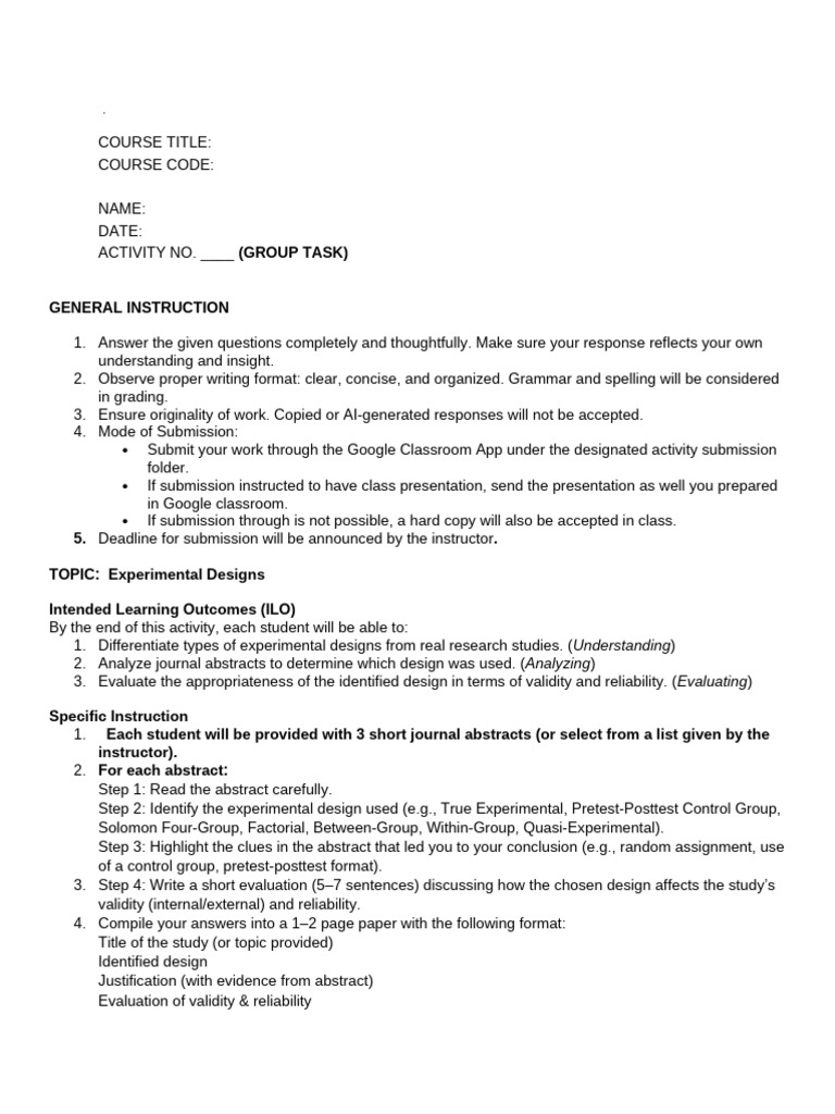 Understanding Experimental Designs | PDF | Validity (Statistics ...
