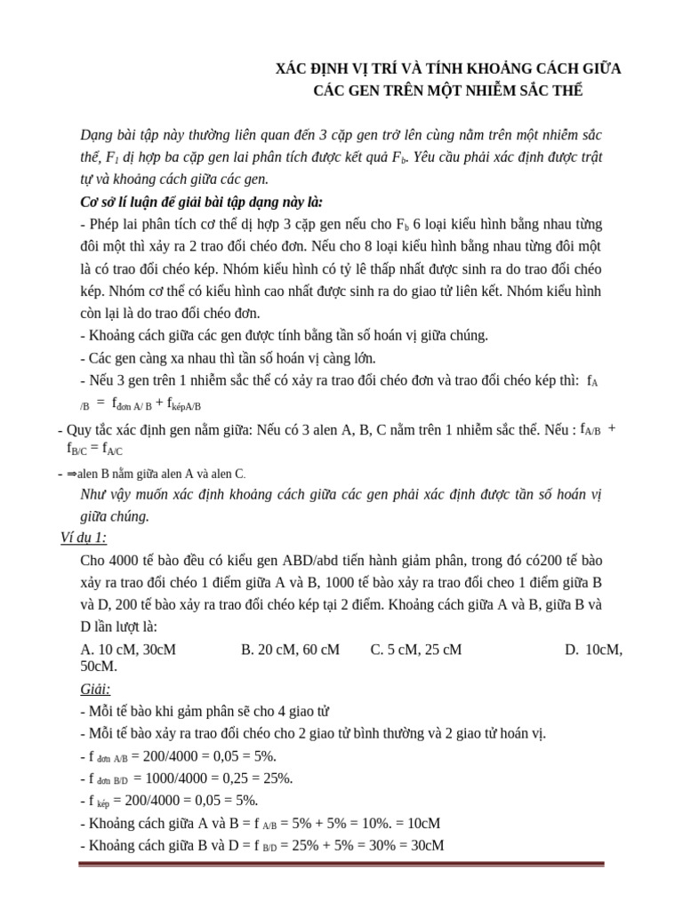 Xac Dinh Vi Tri Va Tinh Khoang Cach Giua Cac Gen Tren Nhiem Sac The | PDF