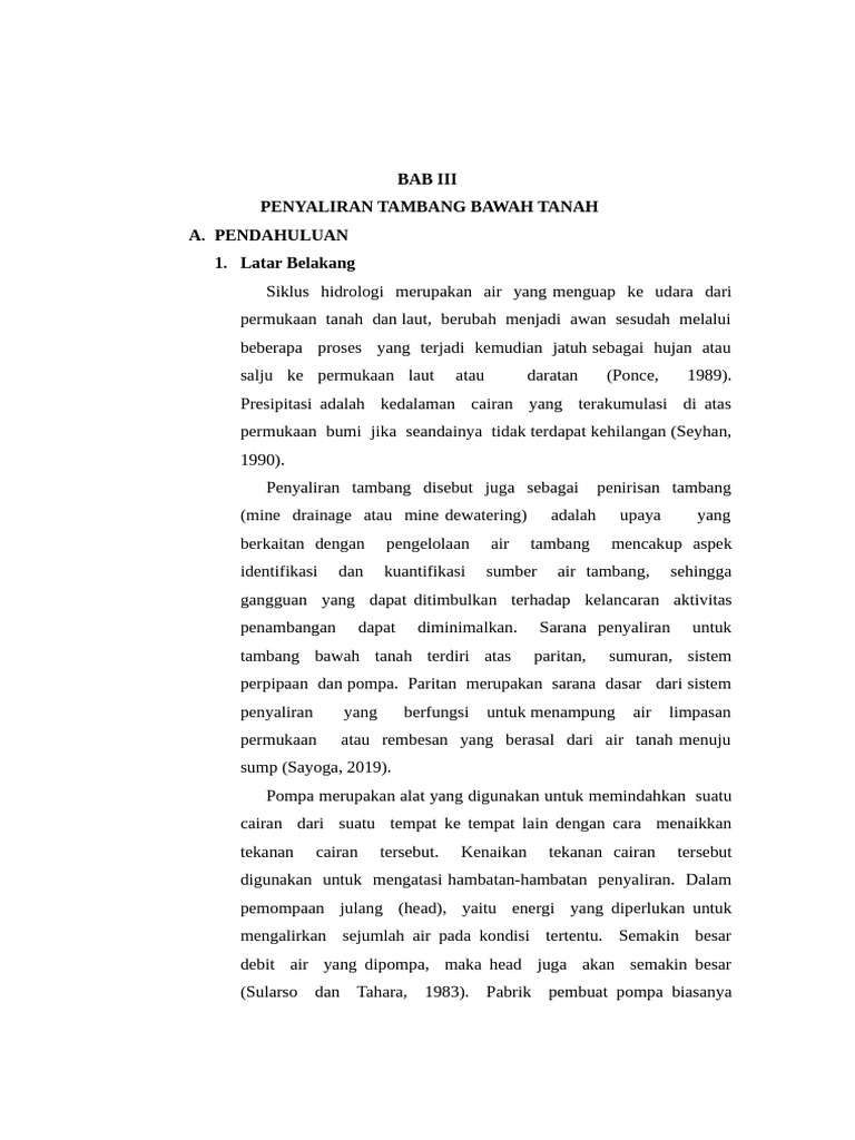 Penyaliran Tambang Bawah Tanah: Teori dan Praktik | PDF