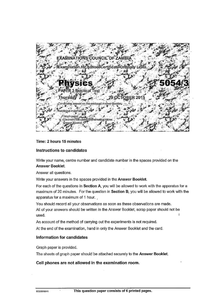 g12 Physics p3 2015 Gce-2 | PDF