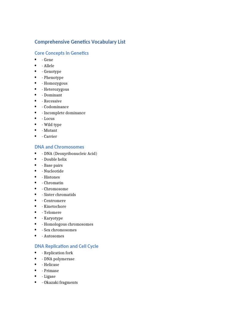 Genetics Vocabulary List | PDF