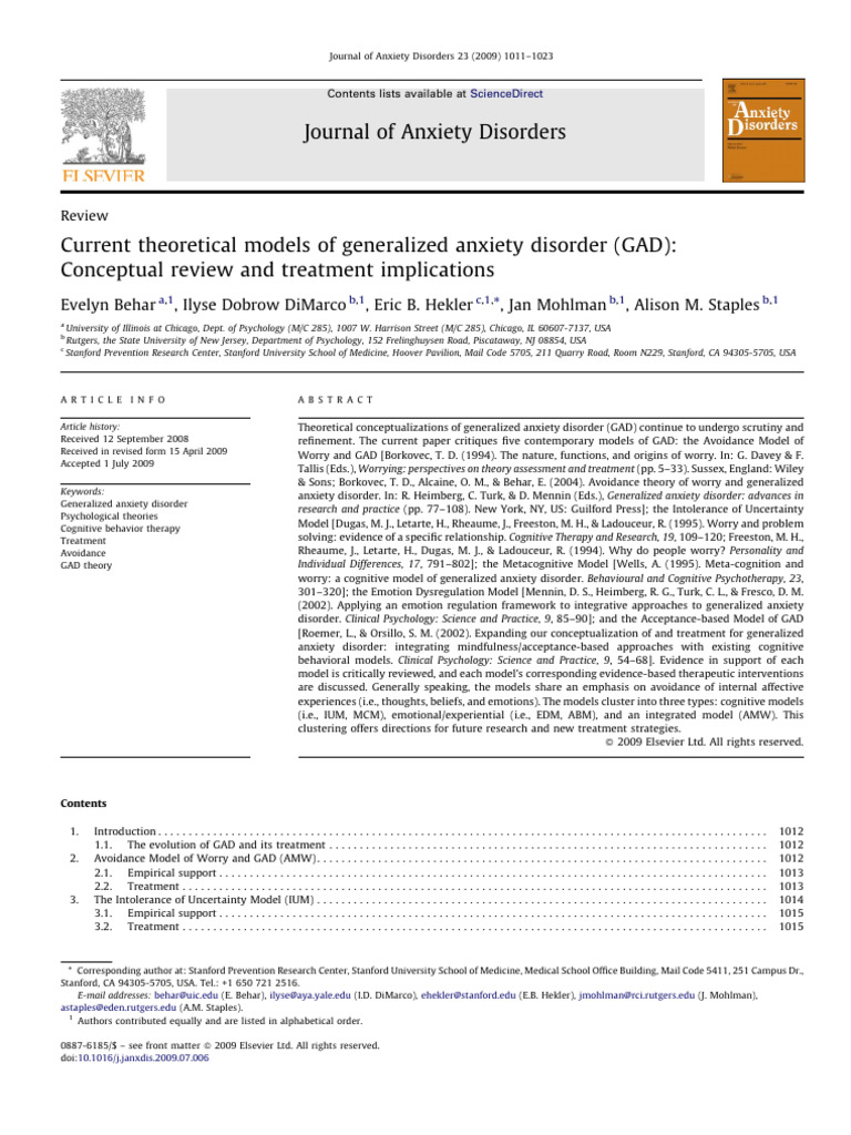 09 Differents Models of GAD - JAF 23, 1011-1023 | PDF | Generalized ...