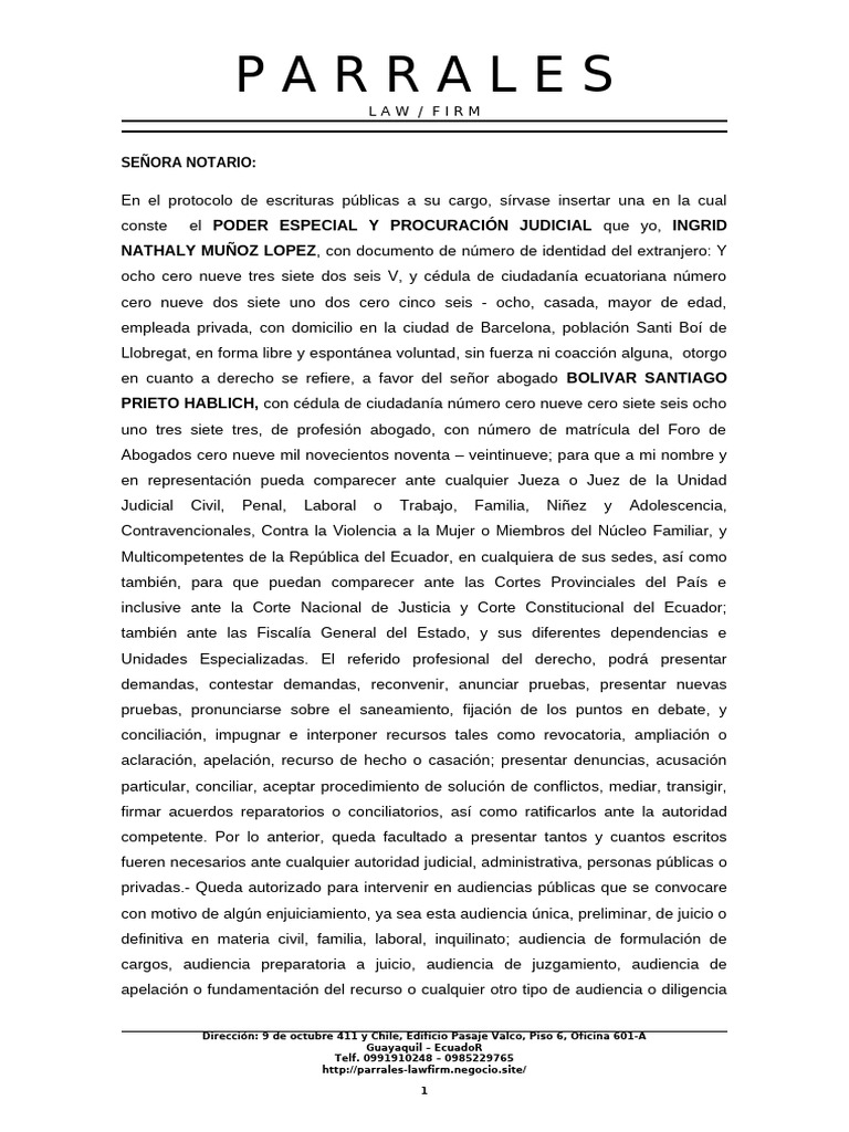 Poder Especial y Procuración Judicial - Ingrid Muñoz | PDF | Apelación ...