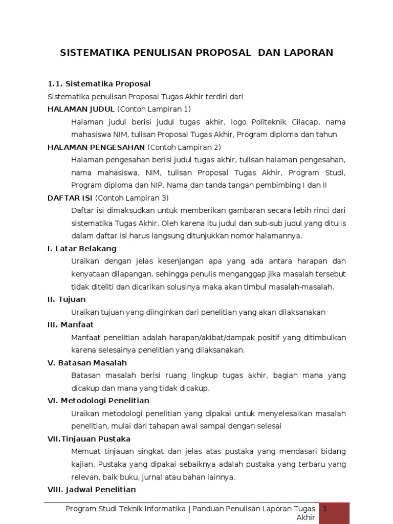 Sistematika Penulisan Proposal Dan Laporan Tugas Akhir | PDF