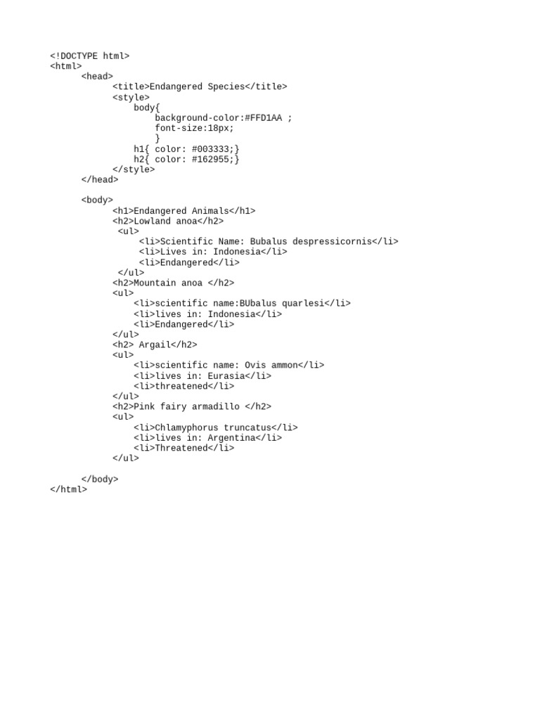 Endangered Animals Style The Headers | PDF
