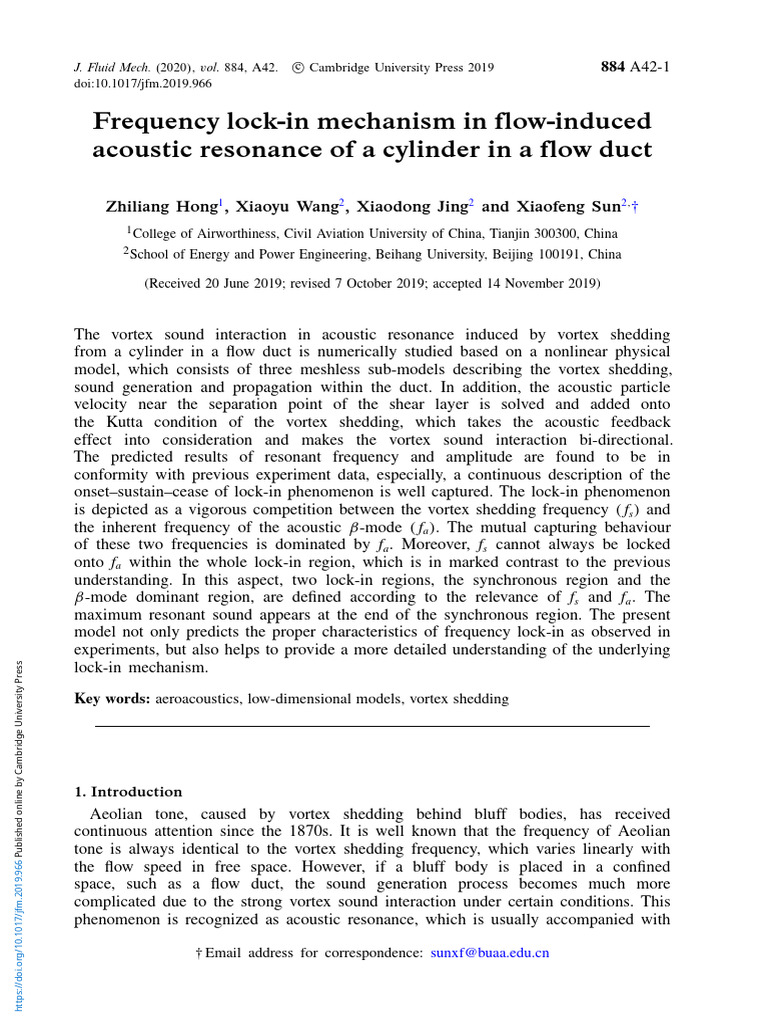 Frequency Lock in Mechanism in Flow Induced Acoustic Resonance of A ...