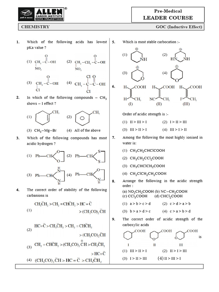 GOC Questions Class 11th Chemistry Neet | PDF | Acid Dissociation Constant | Chemical Compounds