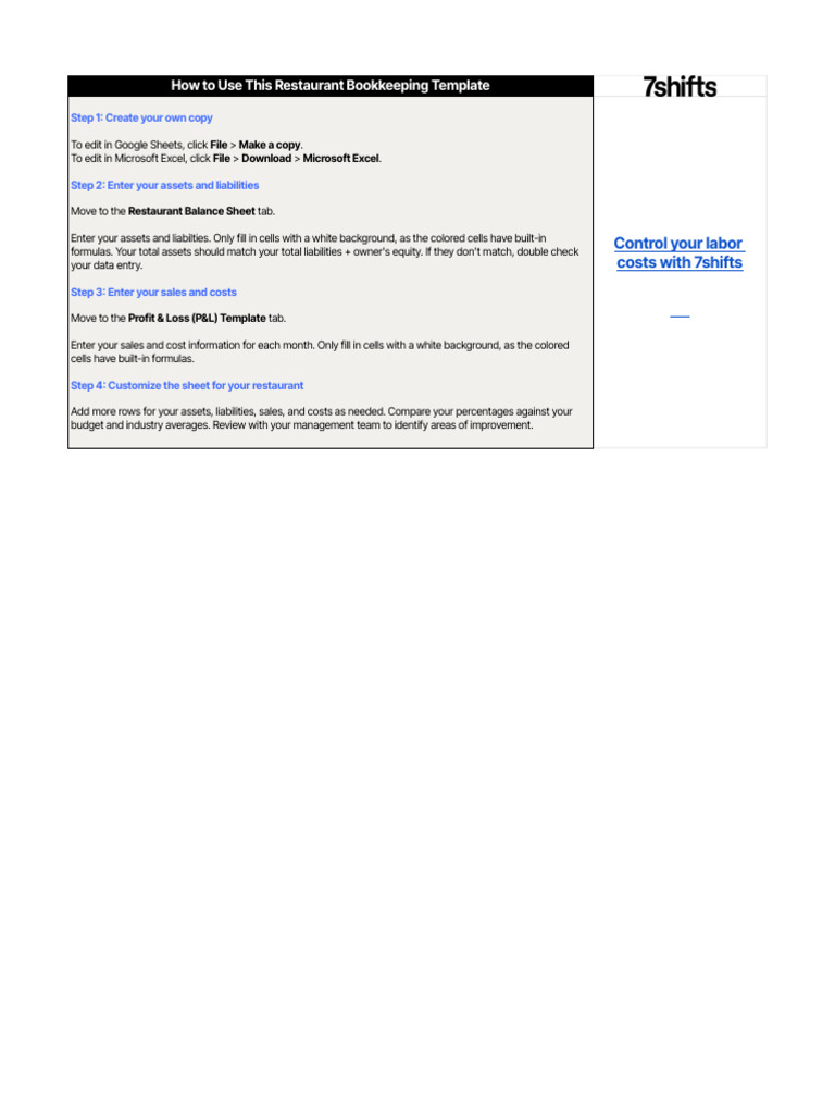 Restaurant Bookkeeping Template Guide | PDF | Equity (Finance) | Accounting