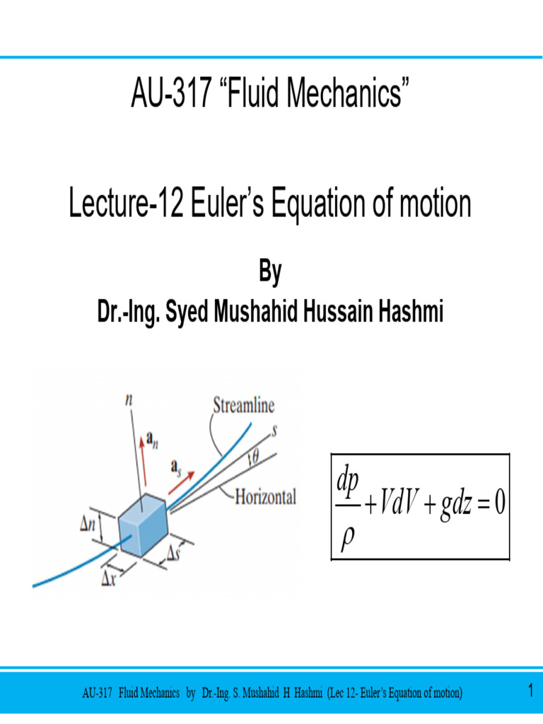 Lecture 12 - Eulers Equation of Motion Fall 2023 | PDF | Fluid ...
