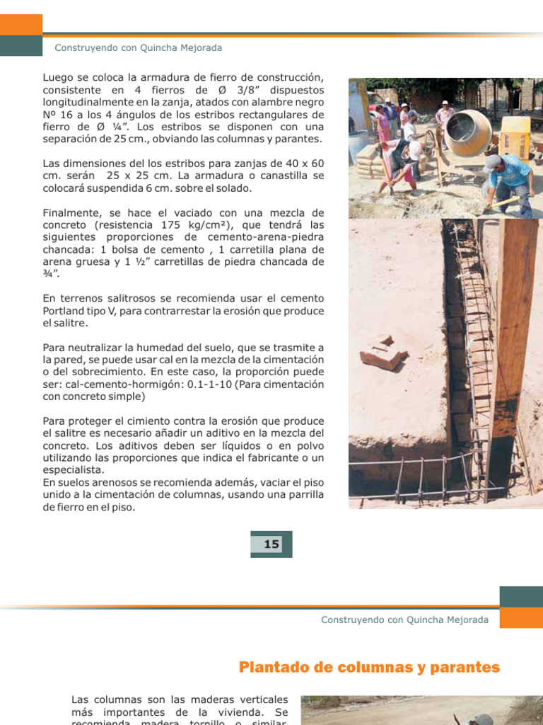 Guía de Construcción con Quincha Mejorada | PDF | Hormigón | Fundación ...