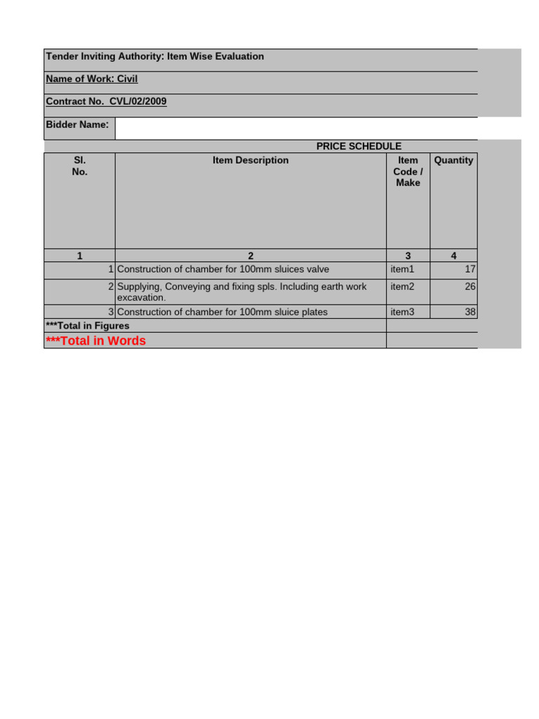 V1 BOQ Item Wise Template | PDF