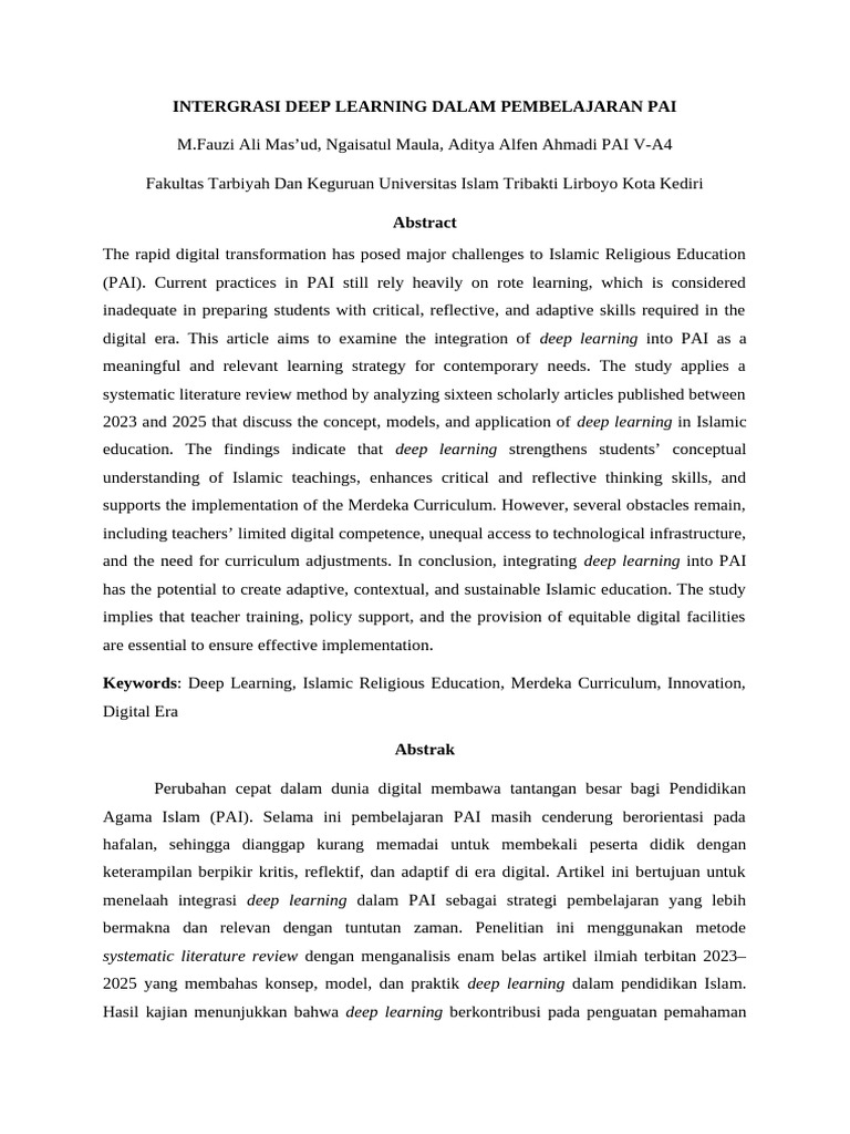 Struktur Kurikulum PAI dan Deep Learning | PDF